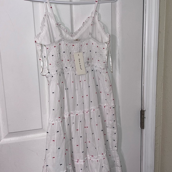 Dresses | Nwt Sim And Sam White Tiered Dress With Red And Blue Polka ...
